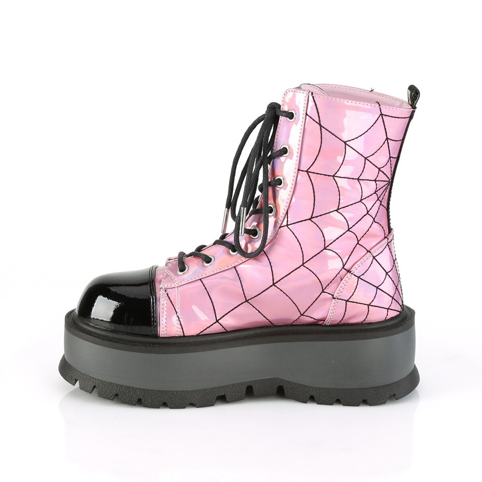 DEMONIA SLACKER-88 Punk Goth Punk Pink Holo Lace Up Platform Women's ...