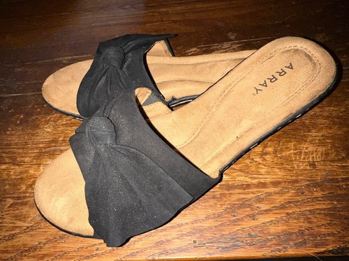 Array Womens Cabana Black Suede Slip On Flat Slide Sandals Shoes, Size ...