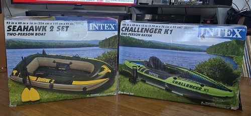 FACTORY SEALED INTEX CHALLENGER F1 KAYAK, INTEX SEAHAWK 2 BOAT SET, NEW ...