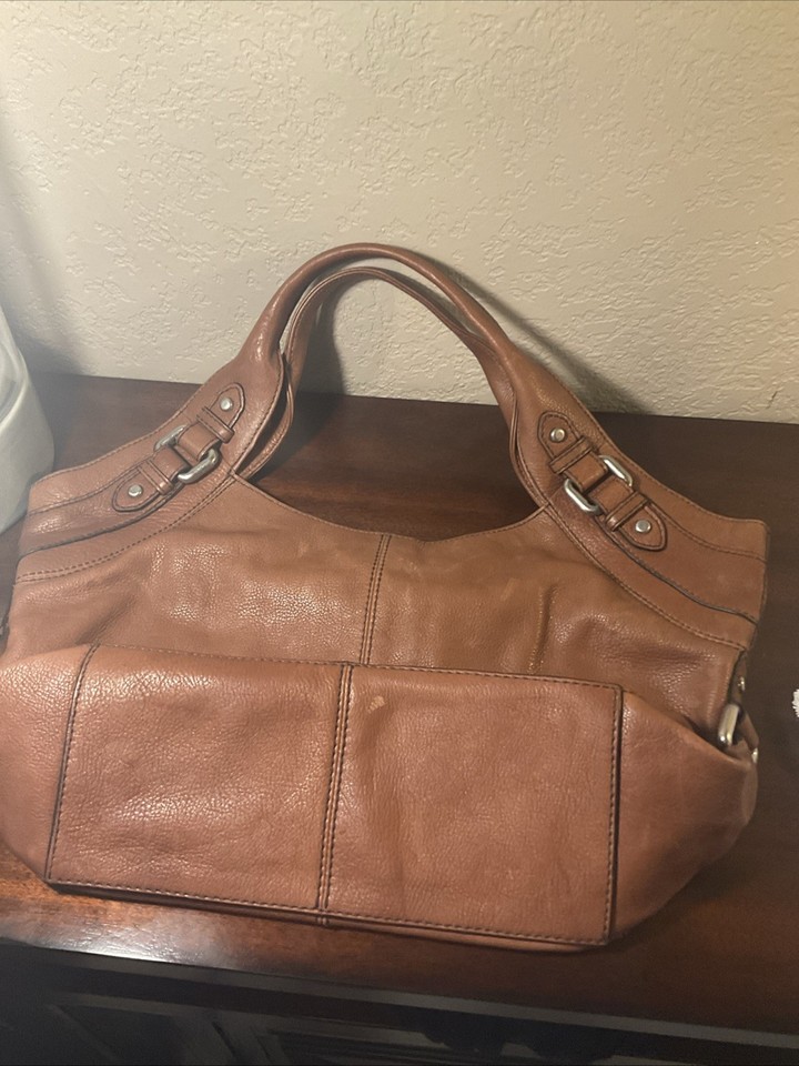 Fossil Cognac Brown Leather Hobo Tote Shoulder Bag Handbag Purse Double ...