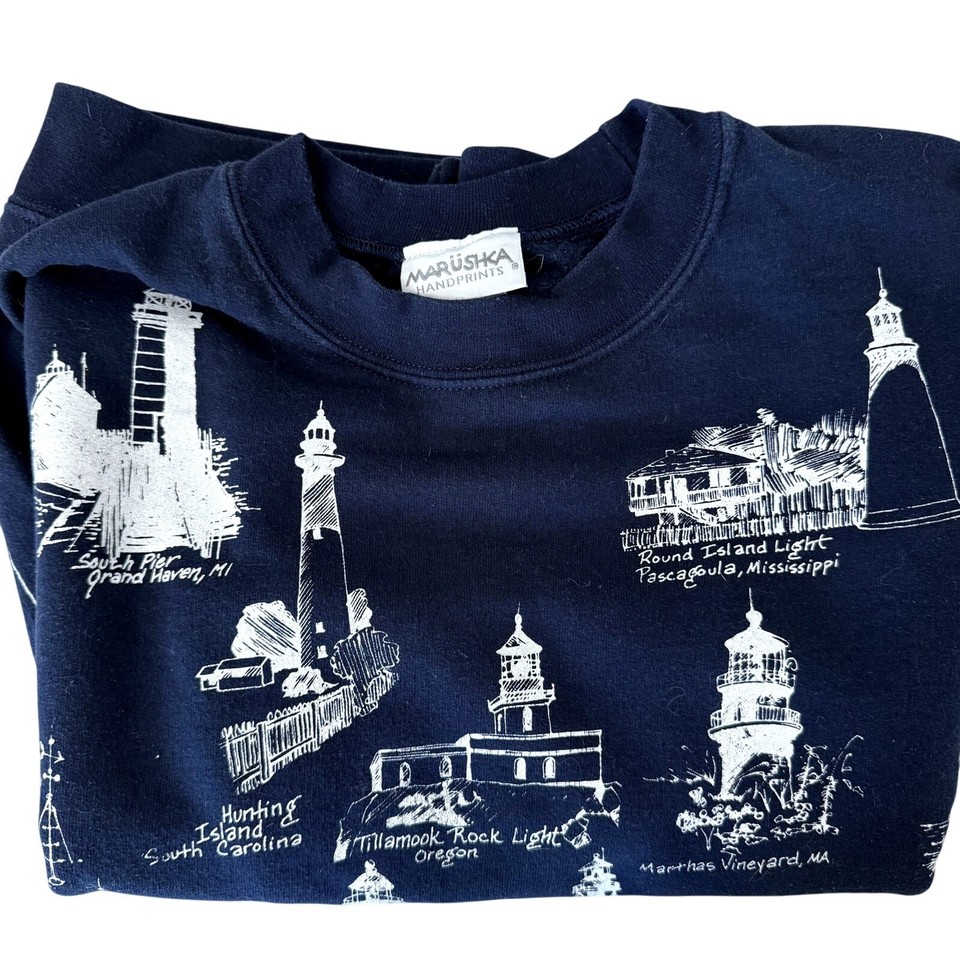 Vintage Marushka Handprints Navy Unisex Lighthouse Sweatshirt Size ...