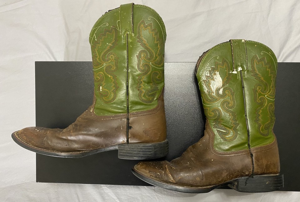 Mens Justin Work Cowboy Western Farm & Ranch Boots Green & Brown Sz 9.5 ...