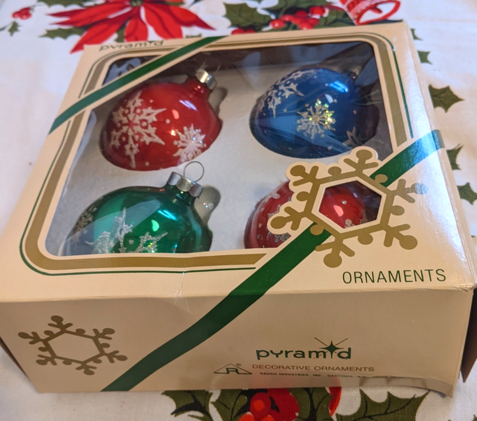 Vintage Pyramid Rauch Red Green Blue Glass Christmas Ornaments w ...