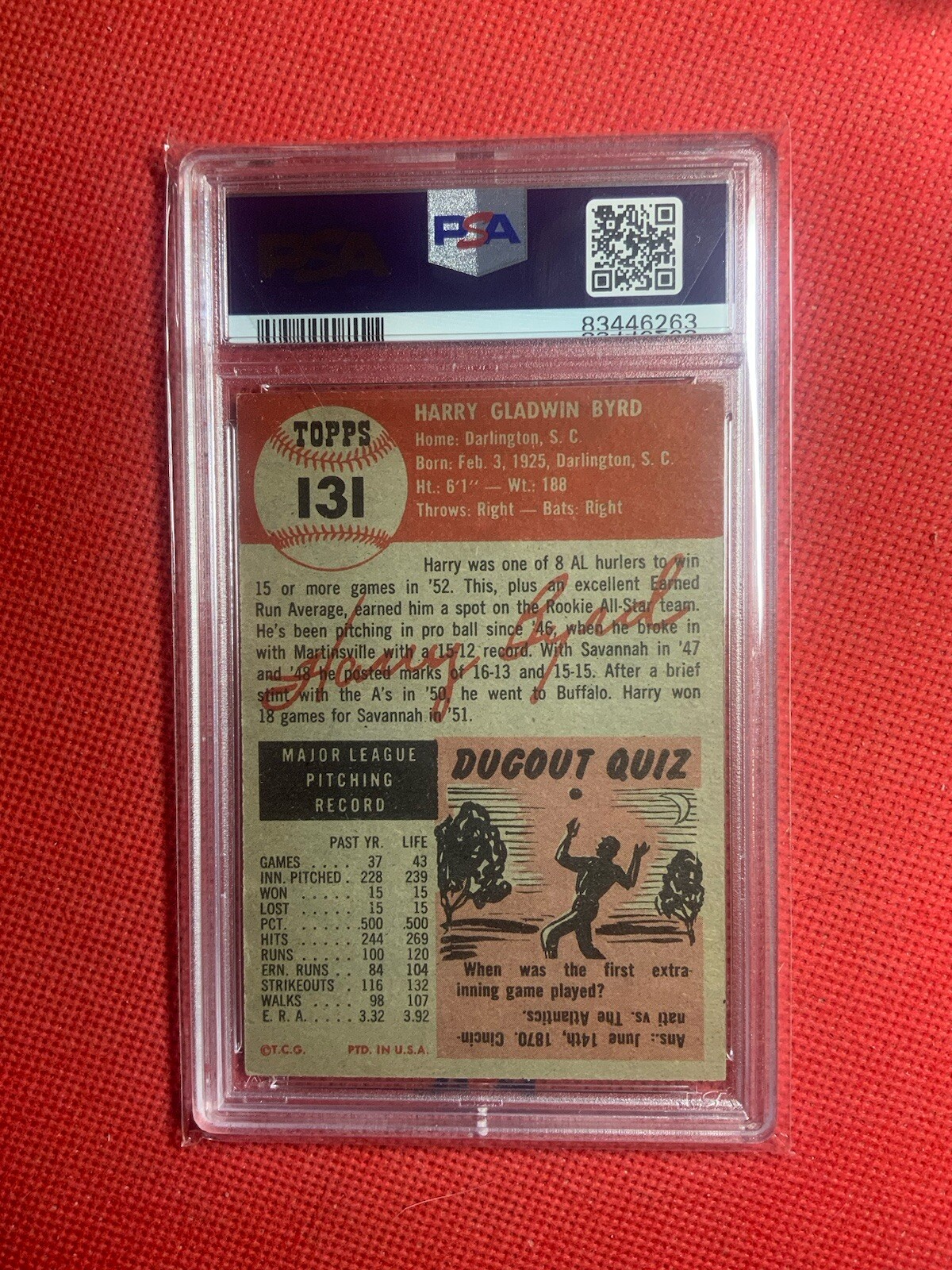 1953 Topps - Bio Information is White #131 Harry Byrd (RC) for sale ...