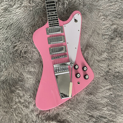 Pink Firebird Handmade Electric Guitar HHH Pickups Mahogany Body Chrome ...