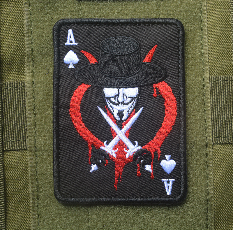 V VENDETTA ACE OF SPADES DEATH CARD USA ARMY TACTICAL SWAT OPS HOOK ...
