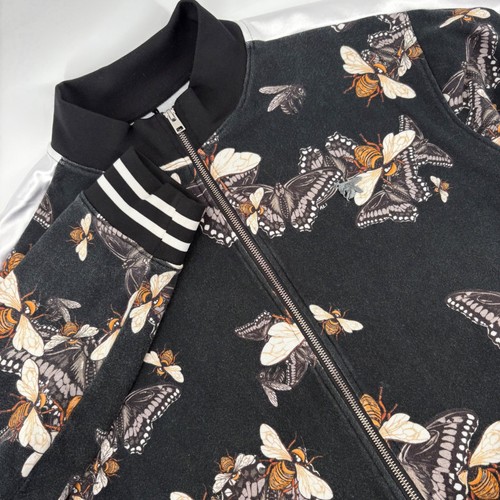 AKOO x ALI Mens XXL Bomber Jacket Black Butterfly Bee Full Zip Silver Accents | eBay