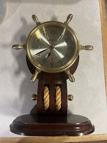 Howard Miller Vintage Nautical Brass Captain's Ship Wheel Clock Wood ...
