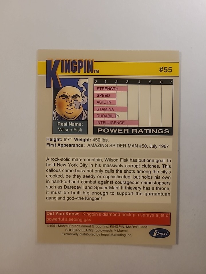 Kingpin 1991 Superheroes Marvel Impel Card #55 | eBay