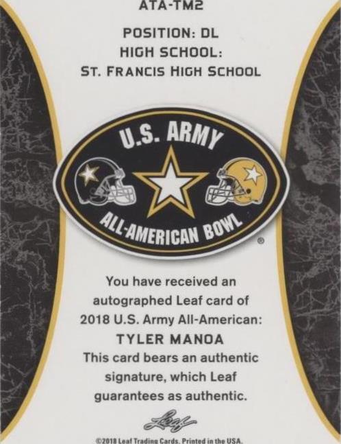 2018 Leaf Metal U.S. Army All-American Bowl Tyler Manoa #ATA-TM2 for ...