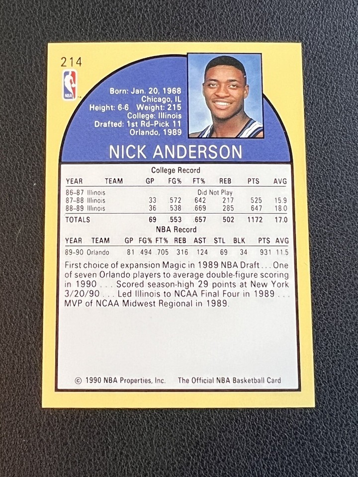 1990-91 NBA Hoops Nick Anderson Rookie Miscut Error Orlando Magic #214 ...