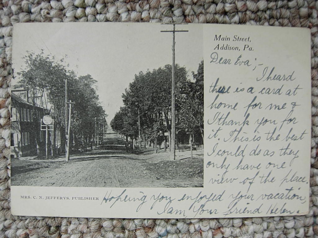 ADDISON PA-MAIN STREET-HOTEL-DIRT ROAD-1907-SOMERSET COUNTY ...