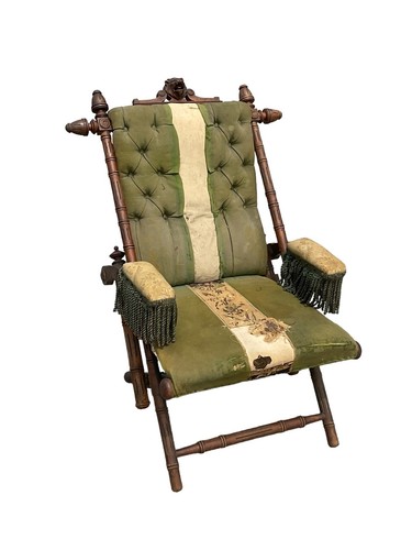 rare George Hunzinger signed 1866 folding champaign chair lion head ...