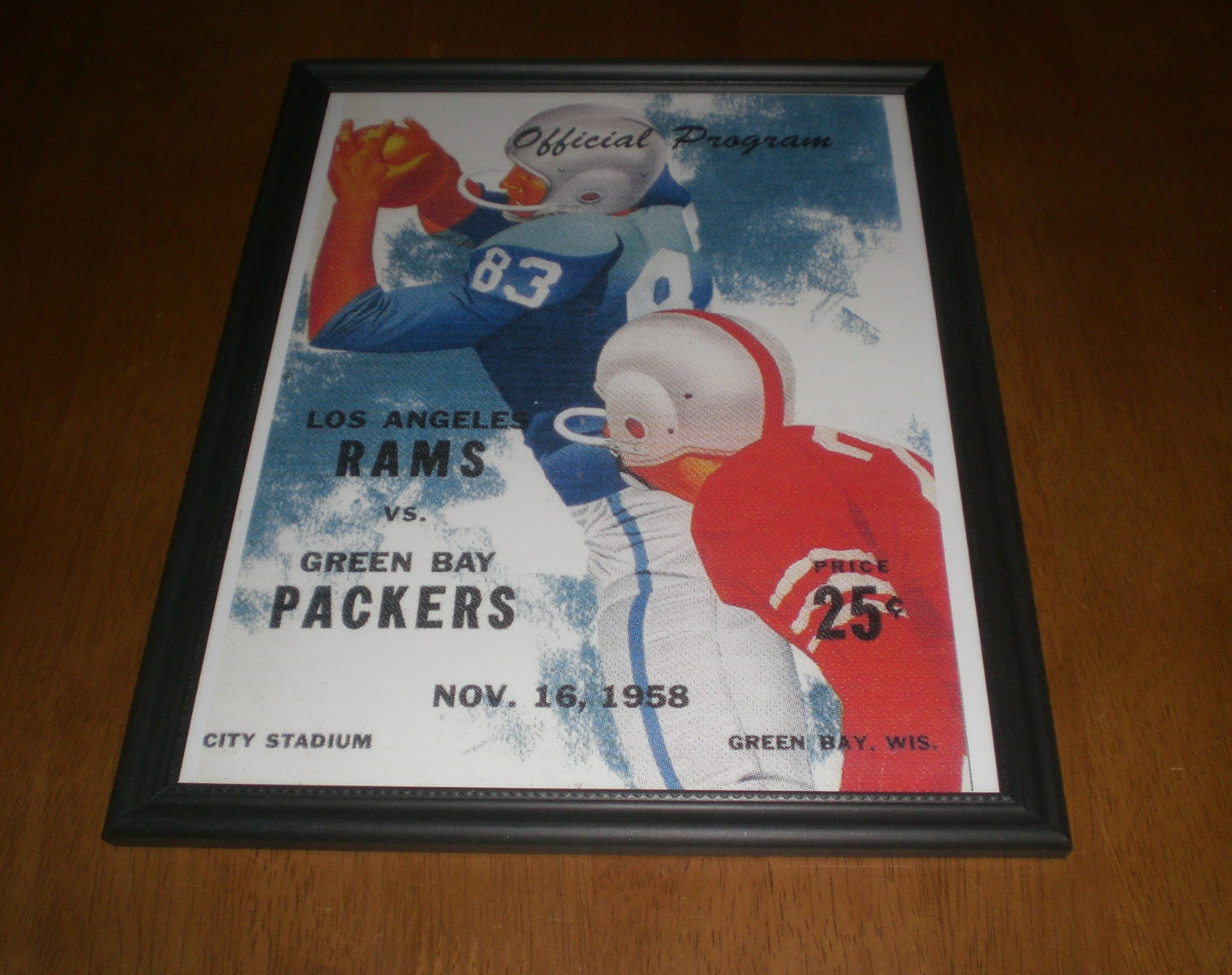1958 LOS ANGELES RAMS vs GREEN BAY PACKERS FRAMED COLOR PROGRAM PRINT ...