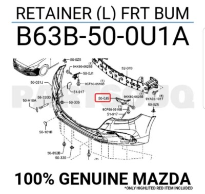 B63B500U1A Genuine Mazda RETAINER (L) FRT BUM B63B-50-0U1A | eBay