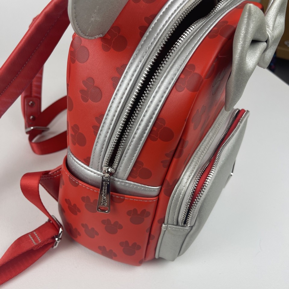 Loungefly Minnie Mouse Red Silver Backpack Icon Shiny NWT | eBay
