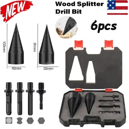 6P Wood Splitter Screw Splitting Cone Driver High Speed Twist Firewood ...