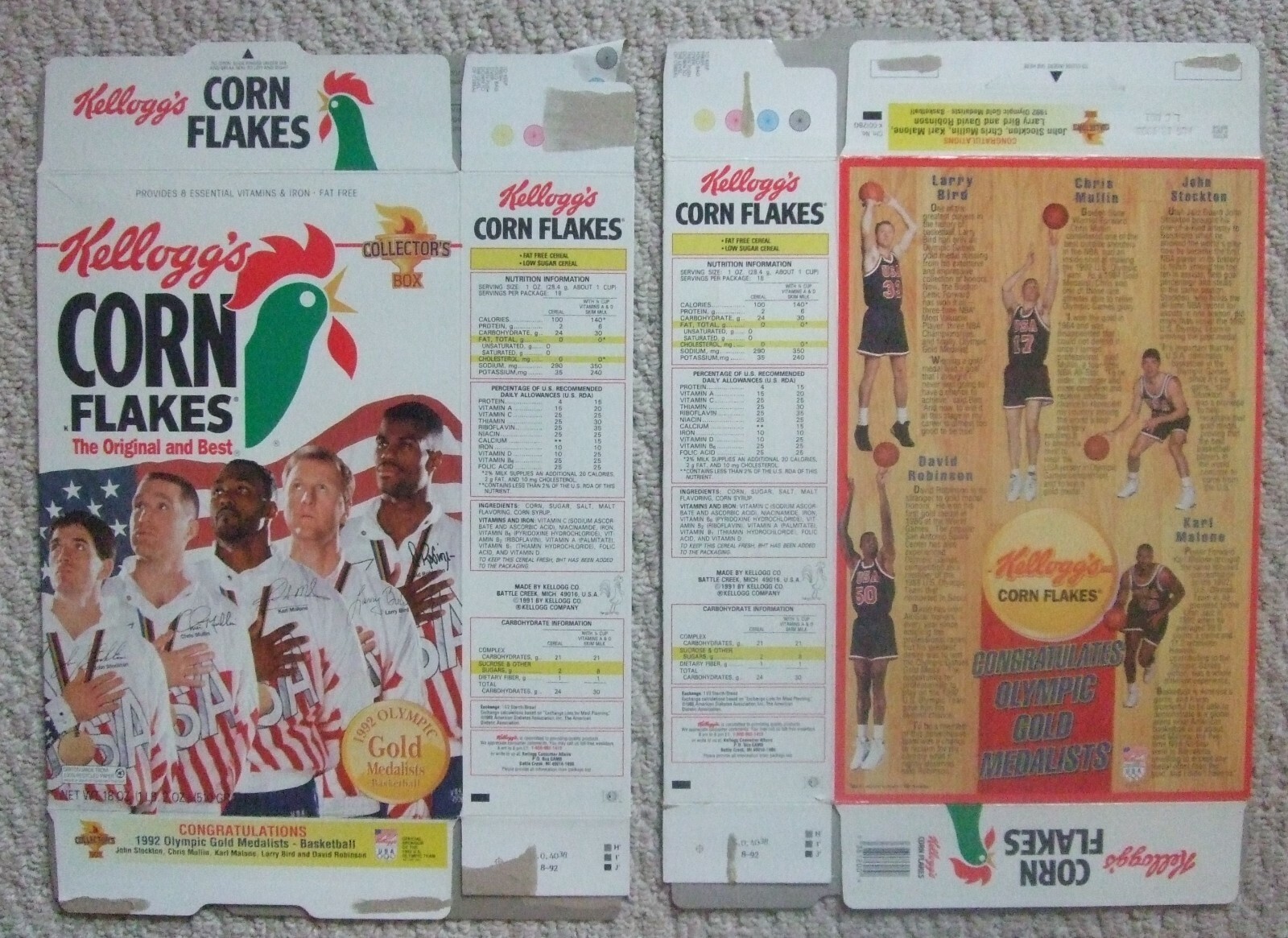 1992 Kellogg's CORN FLAKES Complete Box Olympic Gold Basketball Larry ...