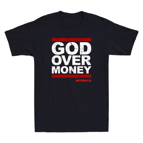 God Over Money Matthew 6:24 Christian Bible Faith Quote Vintage Men's T ...