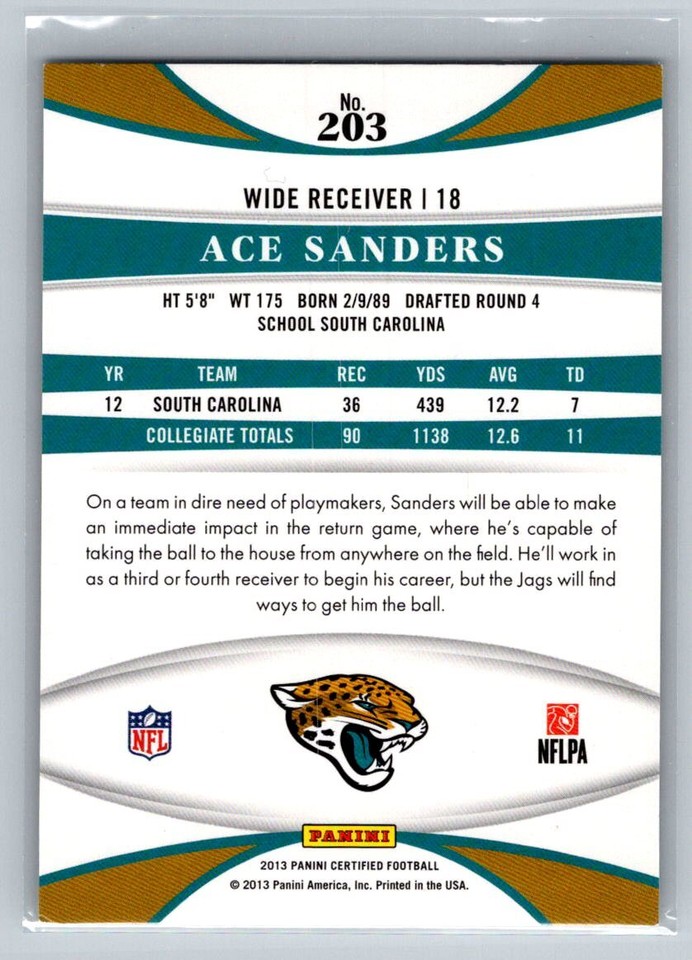 2013 Panini Certified #203 Ace Sanders New Generation 277/999 | eBay