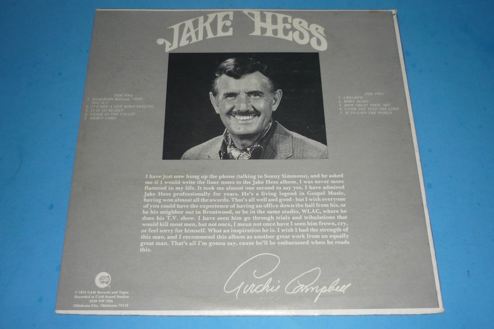 JAKE HESS - "THE BEST OF JAKE HESS" - RARE XIAN RECORD ALBUM LP - CAM ...