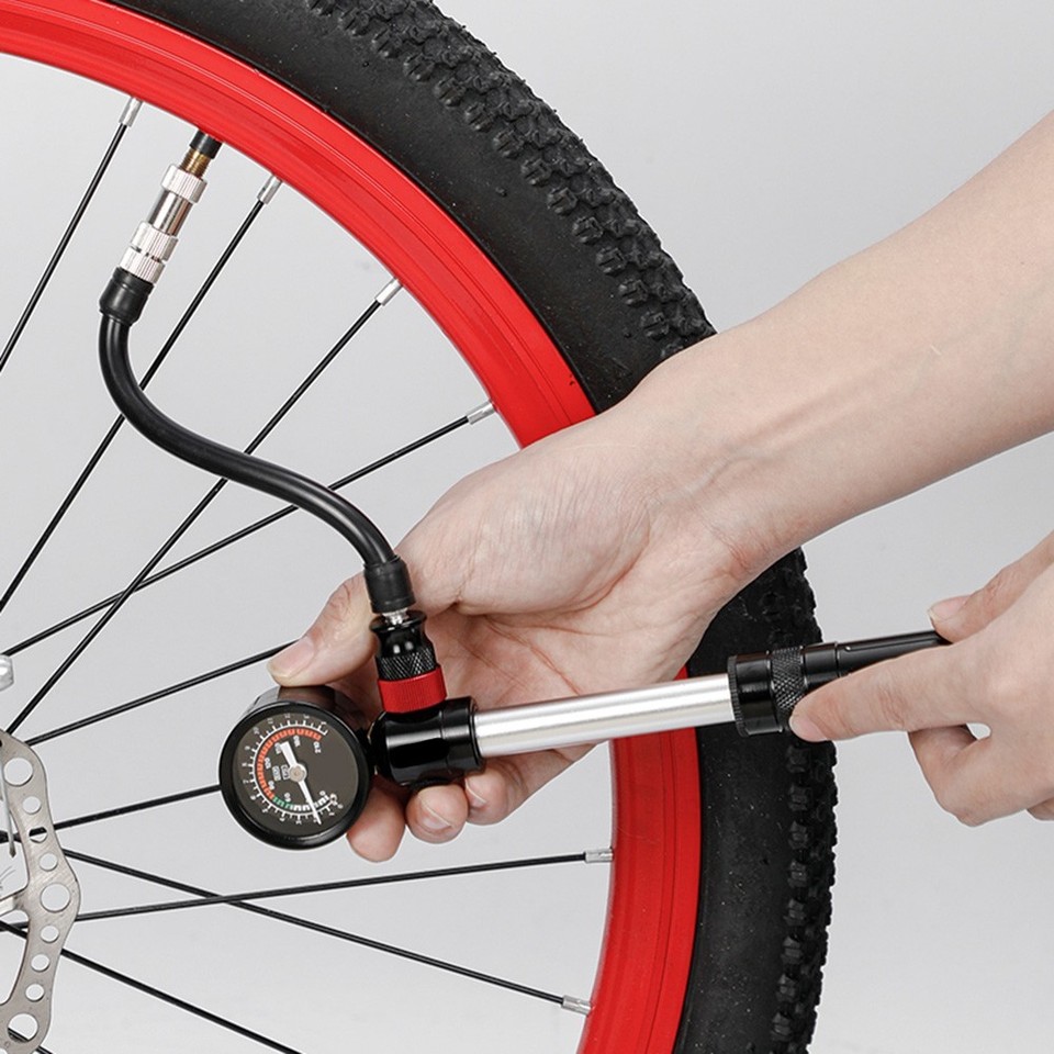 Compact Bicycle Tire Pump with Pressure Gauge and Multiple Nozzle ...