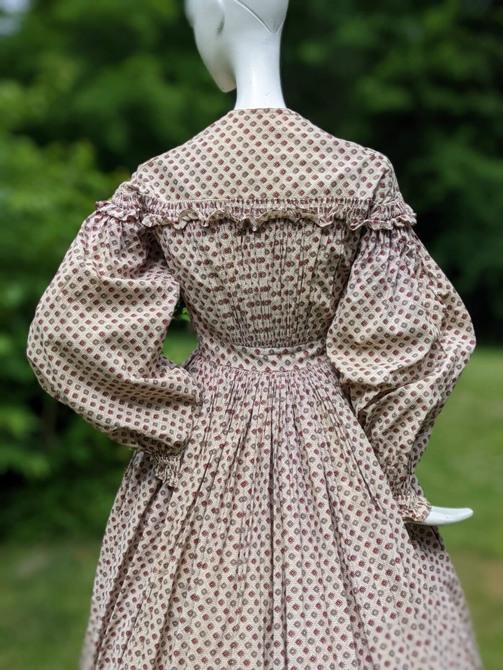 CIVIL WAR 1850’S CALICO PRINT COTTON LONG DRESS W BISHOP SLEEVES ...