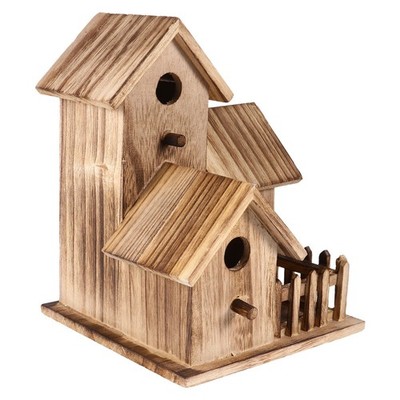 Wooden Bird Nest Box DIY Breeding Nest Outdoors Roof Wooden Bird House ...