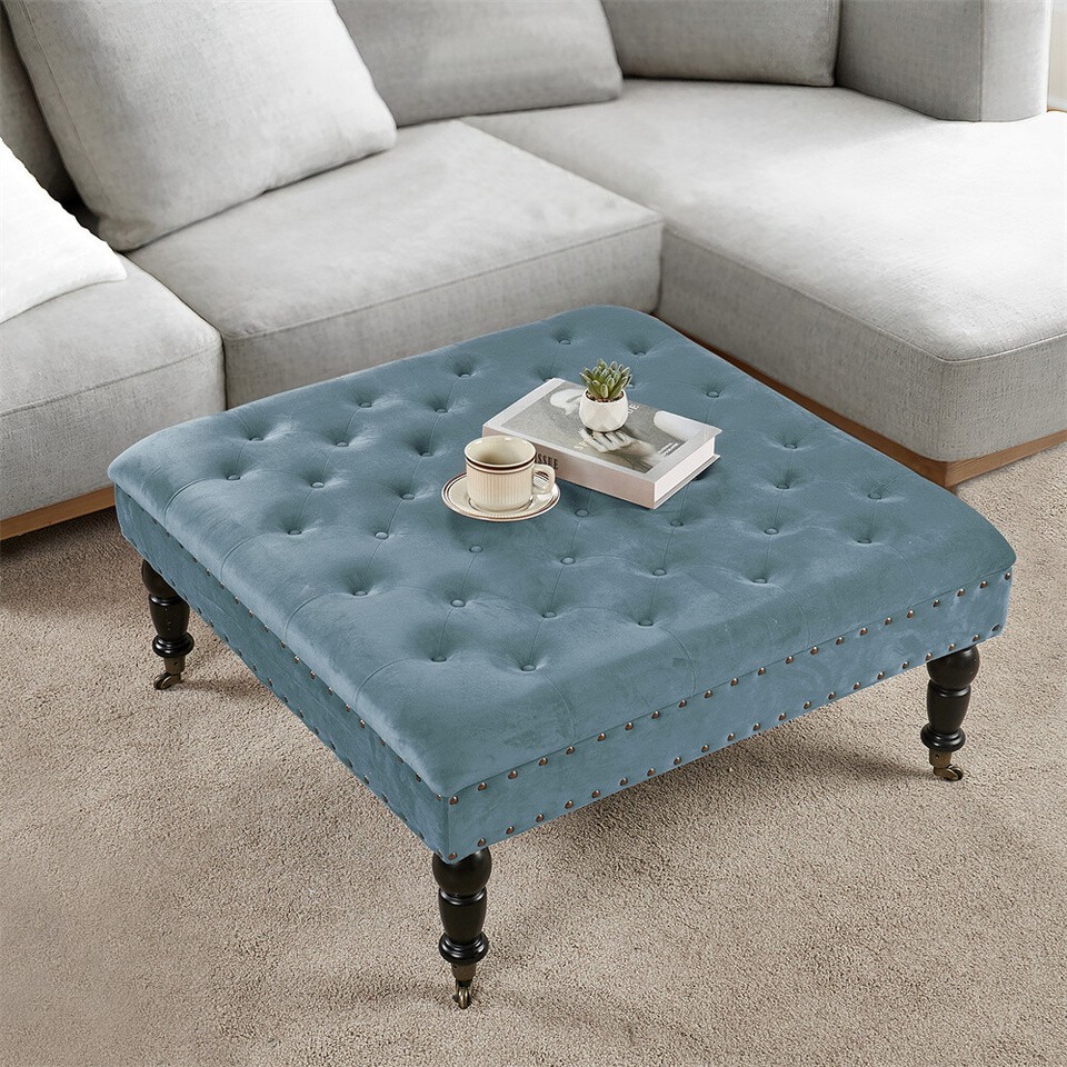 33" Large Square Tufted Ottoman Coffee Table with Casters Wheels for ...