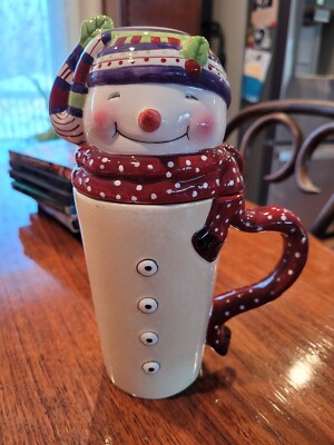ONEIDA SNOWMAN SNOWMATES LATTE Hot Cocoa Chocolate Cup MUG With LID ...