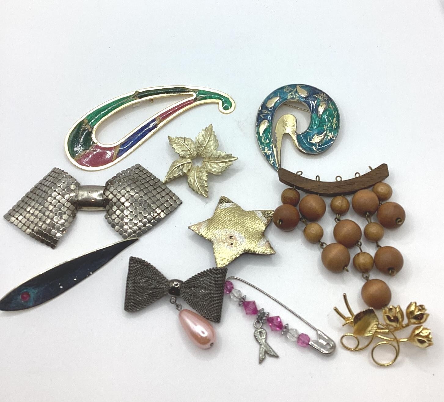 10 Brooches/Pins Vintage Costume Jewelry Lot All Wear… - Gem
