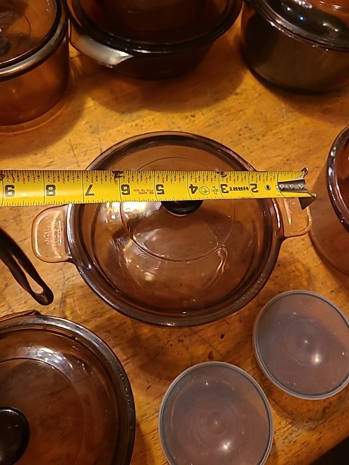 Vintage Visions Cookware Amber Glass Set Pans Lid 10pc Corningware ...