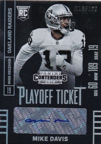 2014 Panini Contenders Playoff Ticket #163 Mike Davis Auto #'d1 116/199 ...