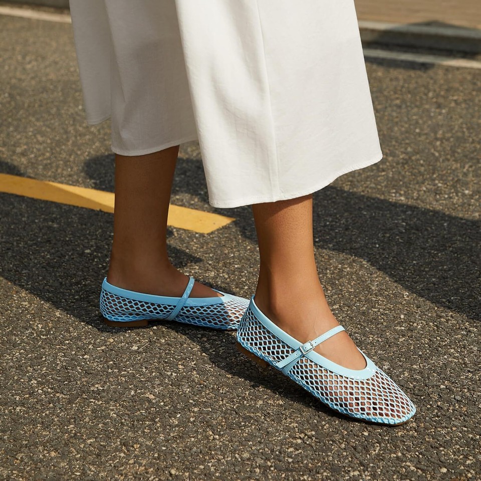 Women's Issa Mesh Mary Jane Ballet Flats Leather upper Ballerina Flats ...