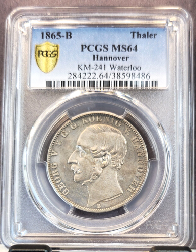 1865 GERMANY SILVER 1 THALER HANNOVER WATERLOO PCGS MS 64 RARE BU TALER ...
