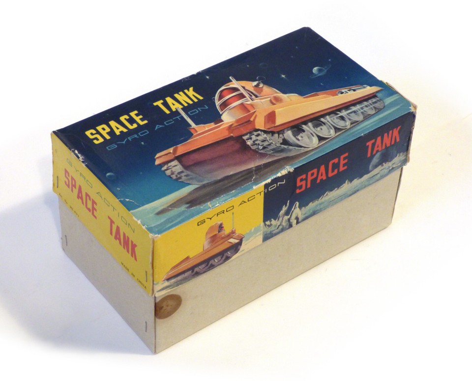 RARE First Generation 1960s Tin Gyro Robby SPACE TANK B/O OG Box WORKS ...
