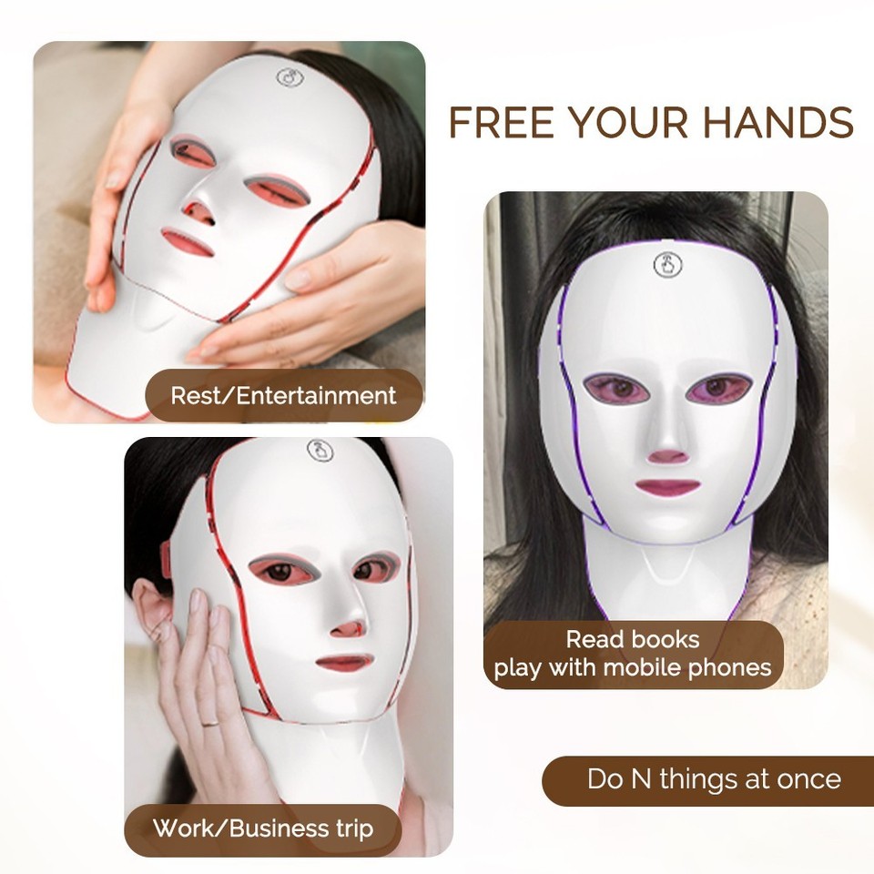 Anti aging Wireless 360° 7 Color LED Face & Neck Light Rechargeable ...