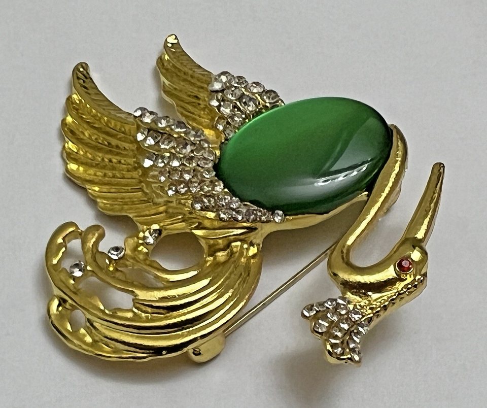 Crystal Rhinestone Bird Brooch Parrot Peacock Pin Swan Vintage Green ...