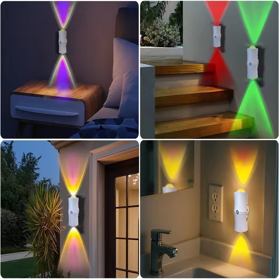 4x RGB Wall Sconce Light Body Motion Sensor Home LED Night Light Stairs ...