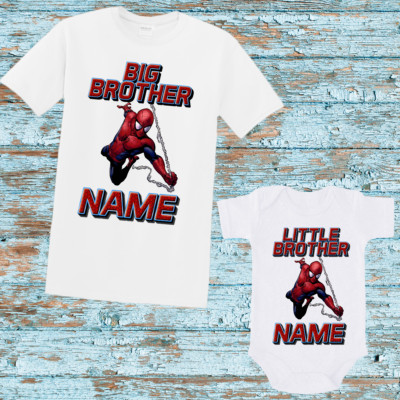 Personalised Spiderman Big Little Brother T-Shirt Superhero Boys ...
