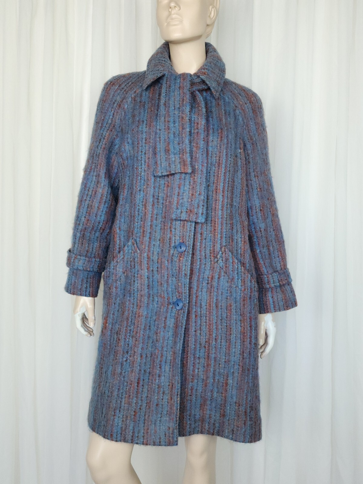 Vtg 60s 70s fuzzy mohair wool tweed mod coat with nec… - Gem