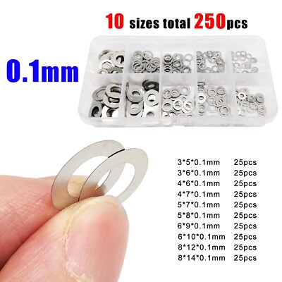 250pcs M3-M8 0.1-0.3mm 304 Stainless Steel Ultra Thin Flat Washer Shim ...