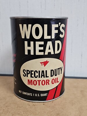 VINTAGE WOLF'S HEAD SPECIAL DUTY MOTOR OIL 1 QUART COMPOSITE CAN FULL ...