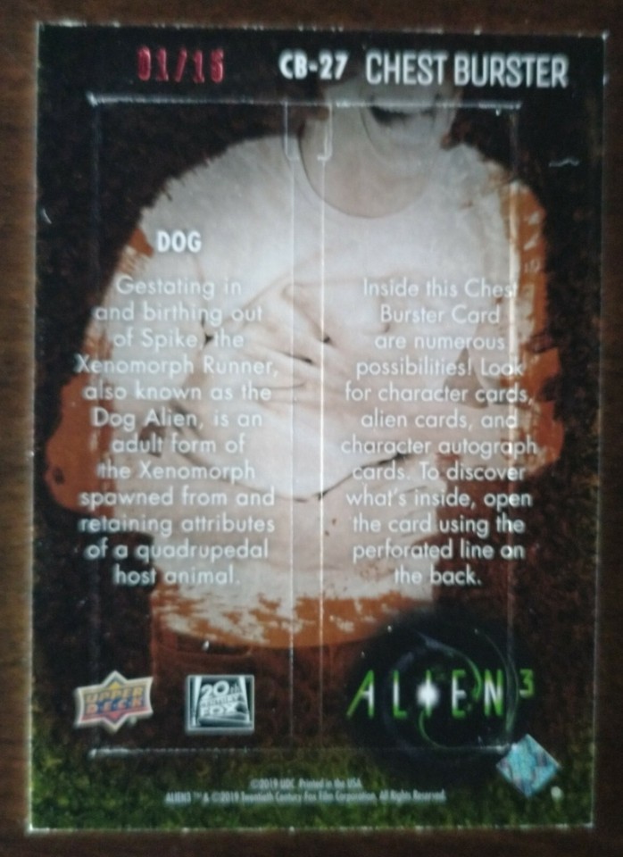 2021 Upper Deck Alien 3 Chest Burster Dog Unopened 01/15 Holy Grail ...