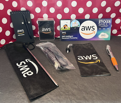 Lot Amazon AWS Swag Logo Items Glasses Playing Cards Pen Travel Straw ...