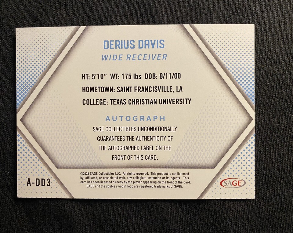 2023 Sage High Series Silver Autograph Derius Davis #A-DD3 Chargers | eBay