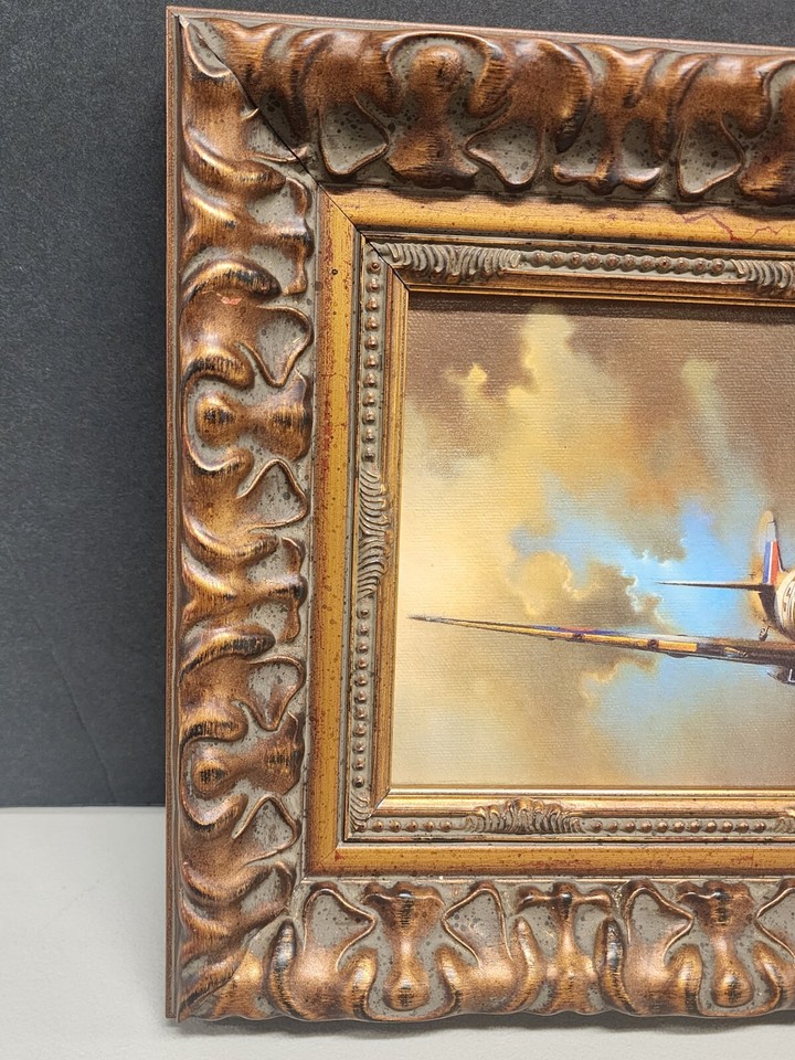 Barrie AF Clark Museum repro oil canvas framed "Spitfire" aircraft war ...