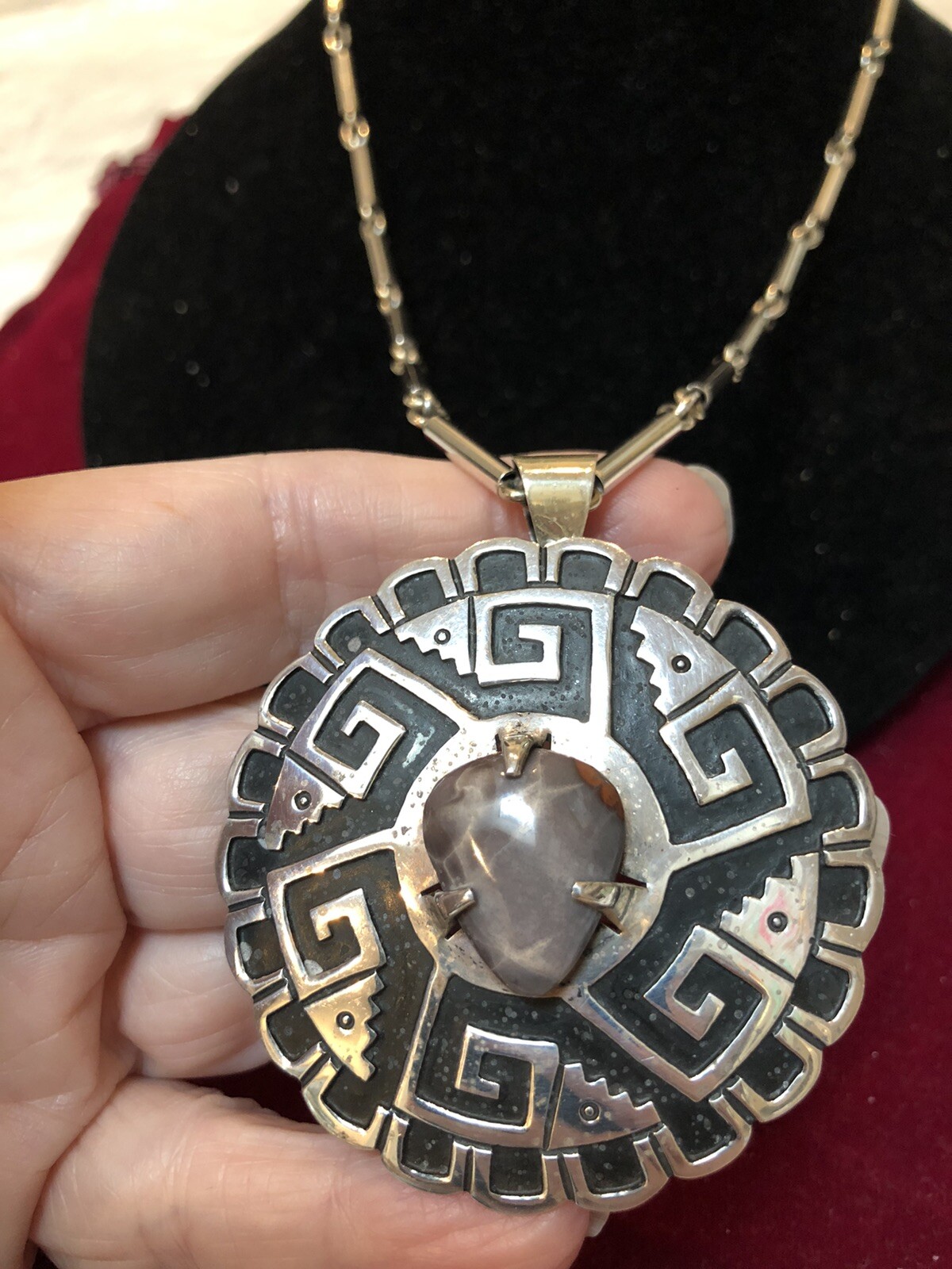 TAXCO MEXICO STERLING SILVER BROOCH PENDANT CHAIN PLA… - Gem