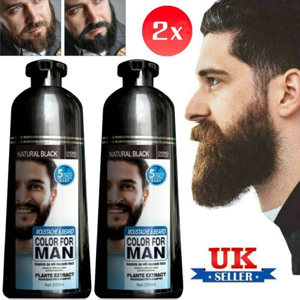 Beard Hair Color Dye Shampoo Natural Men Mustache Dying Black Darkening ...