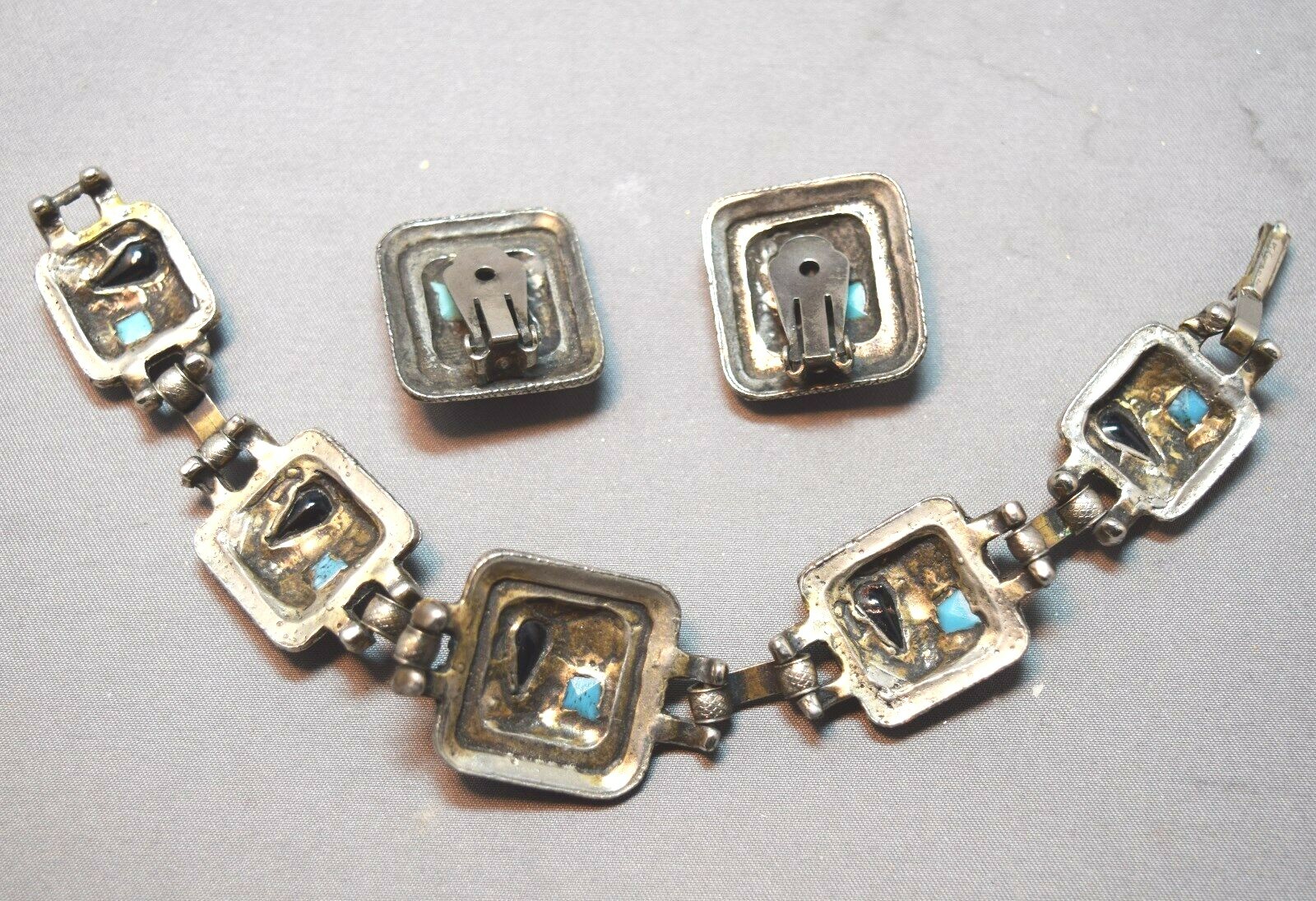 RARE Art Deco Unusual Rectangular Link Bracelet & Mat… - Gem